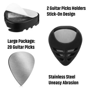 20 Pieces Metal Guitar Picks Plectrums Stainless Steel Picks Guitar Pick Holder Black With Picks Storage Case for Electric Guitar Bass Ukulele