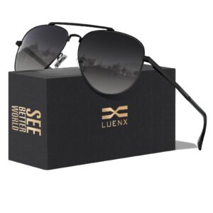 luenx aviator sunglasses for mens womens polarized driving eyewear gradient black lens metal black frame 60mm uv400 protection classic style