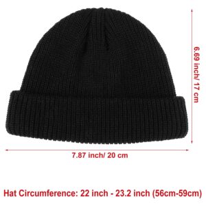 SATINIOR mens 2 Pieces Winter Short Fisherman Beanie Trawler Watch Edge Skullcap Men's Hat, Black, Medium