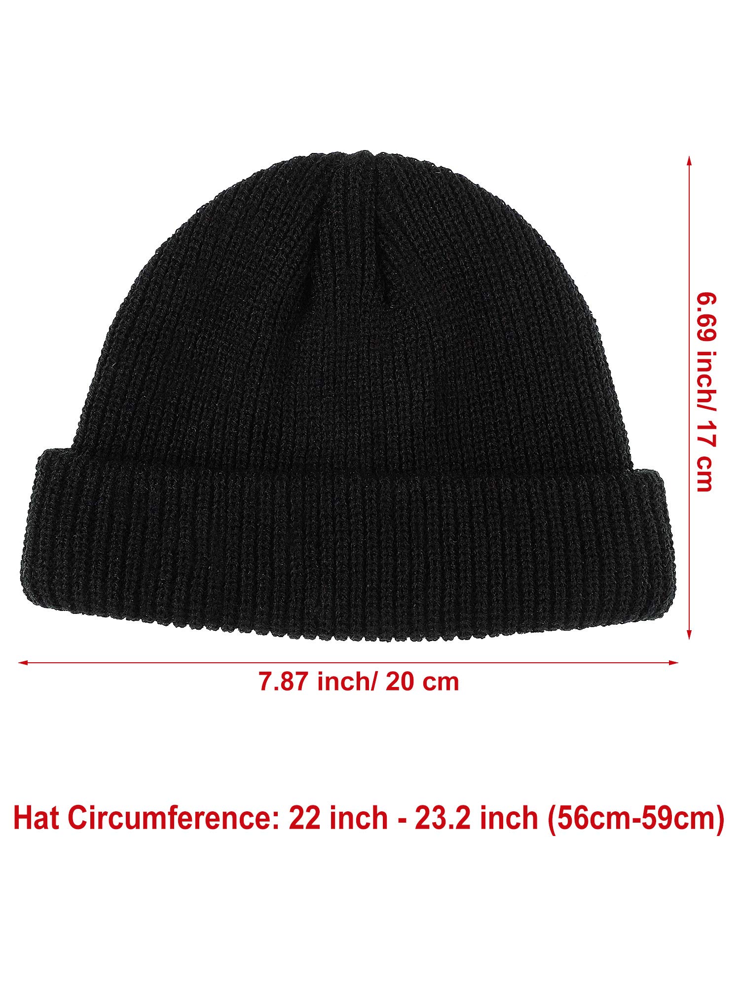 SATINIOR mens 2 Pieces Winter Short Fisherman Beanie Trawler Watch Edge Skullcap Men's Hat, Black, Medium