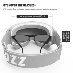 COPOZZ OTG Polarized Ski Goggles, G2 Interchangeable Magnetic Lens Over Glass Snowboard Goggles with UV Protection for Adult