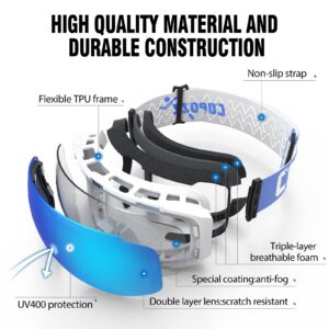 COPOZZ OTG Polarized Ski Goggles, G2 Interchangeable Magnetic Lens Over Glass Snowboard Goggles with UV Protection for Adult