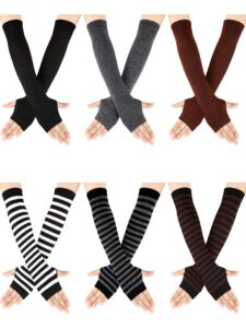 satinior 6 pairs women long fingerless gloves arm warmers knit thumbhole stretchy (fresh color)