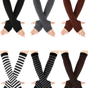 SATINIOR 6 Pairs Women Long Fingerless Gloves Arm Warmers Knit Thumbhole Stretchy (Fresh Color)