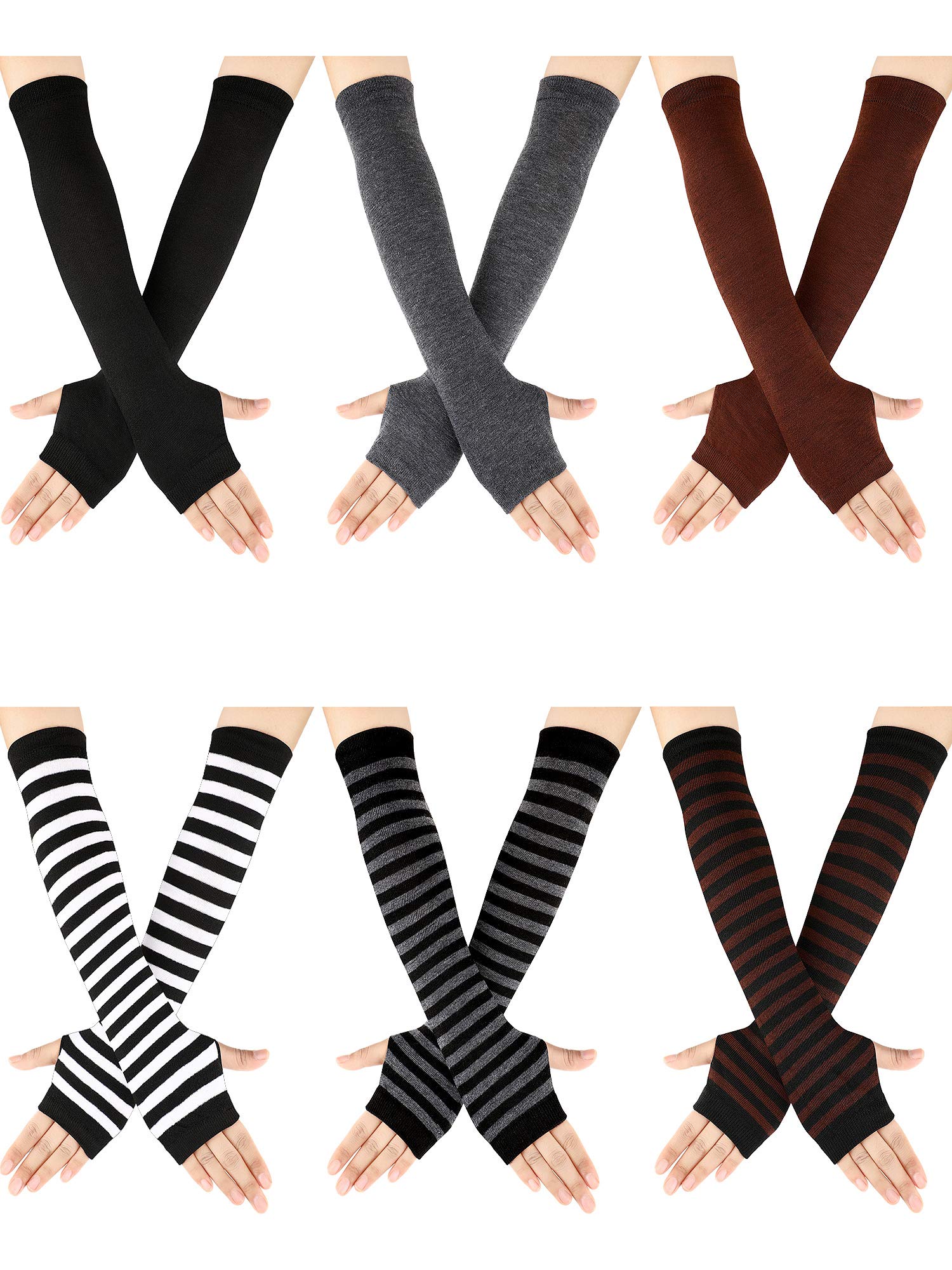 SATINIOR 6 Pairs Women Long Fingerless Gloves Arm Warmers Knit Thumbhole Stretchy (Fresh Color)