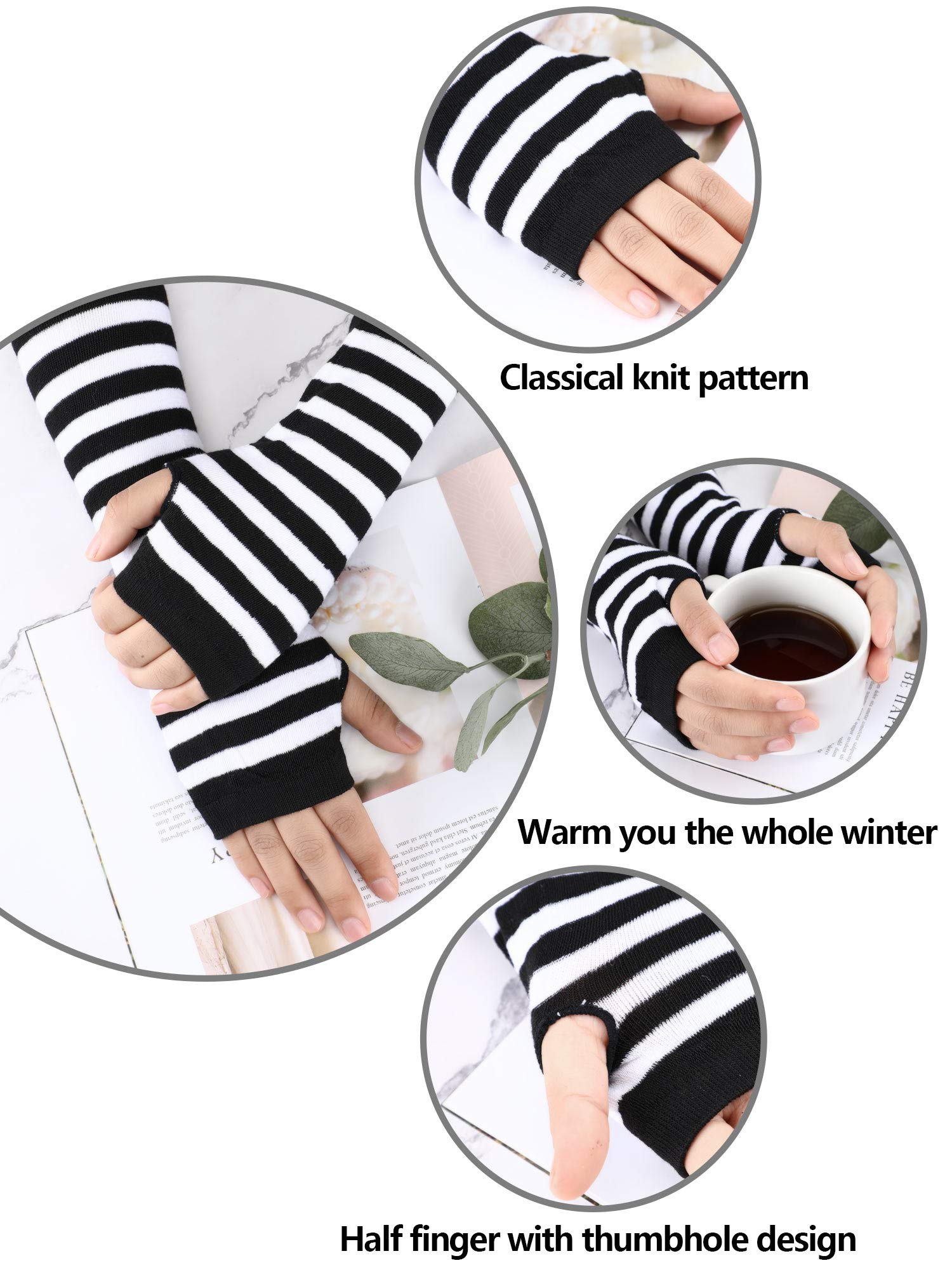 SATINIOR 6 Pairs Women Long Fingerless Gloves Arm Warmers Knit Thumbhole Stretchy (Fresh Color)