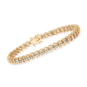 ross-simons 2.00 ct. t.w. diamond swirl-link tennis bracelet in 18kt gold over sterling. 7 inches