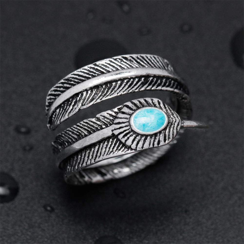 Ailiessy Vintage Feather Leaf Open Rings Punk Rhinestone Leaf Finger Rings Adjustable for Women Men Indian Ethnic Jewelry(02)