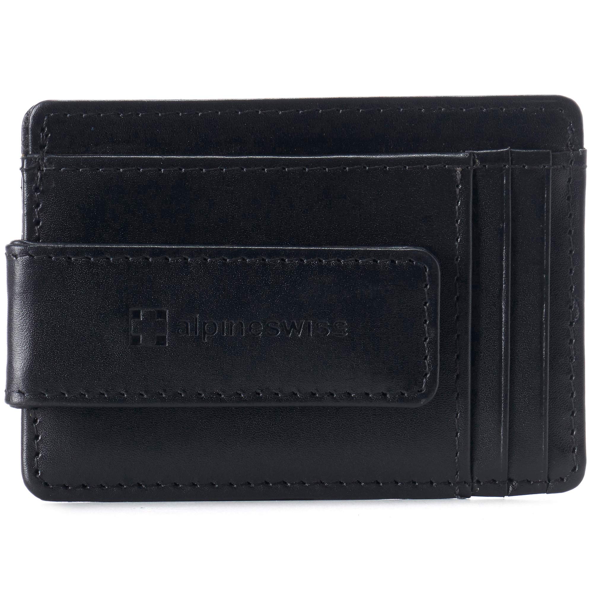 Alpine Swiss Harper Mens RFID Money Clip Wallet Minimalist Slim ID Card Holder Front Pocket Wallet Leather Black