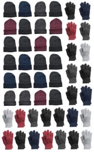 yacht & smith 48 pack wholesale bulk winter thermal beanies skull caps, thermal gloves unisex (48 hat & glove b)