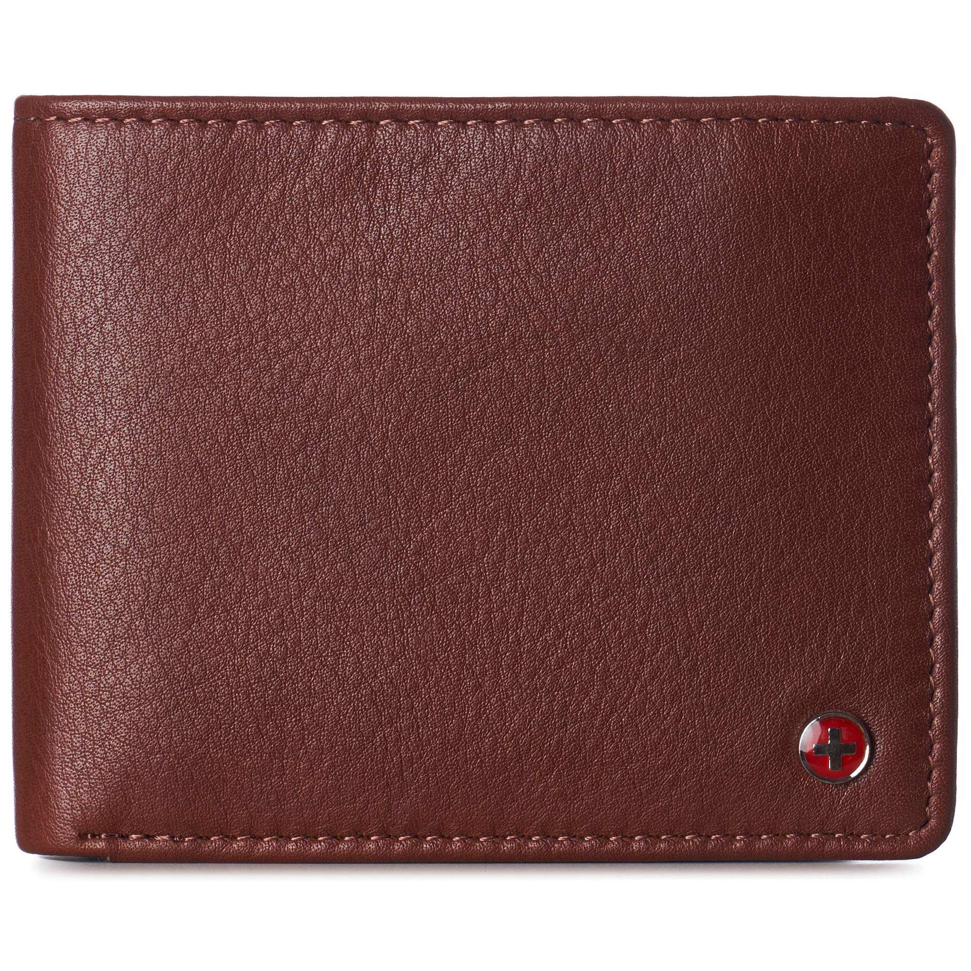 Alpine Swiss RFID Protected Mens Spencer Leather Wallet Bifold 2 ID Windows Divided Bill Section Comes in Gift Box Tan