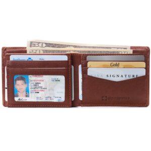 Alpine Swiss RFID Protected Mens Spencer Leather Wallet Bifold 2 ID Windows Divided Bill Section Comes in Gift Box Tan