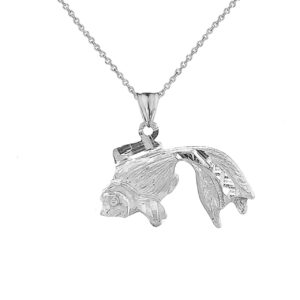 certified 14k white gold japanese tosakin goldfish pendant necklace, 18"