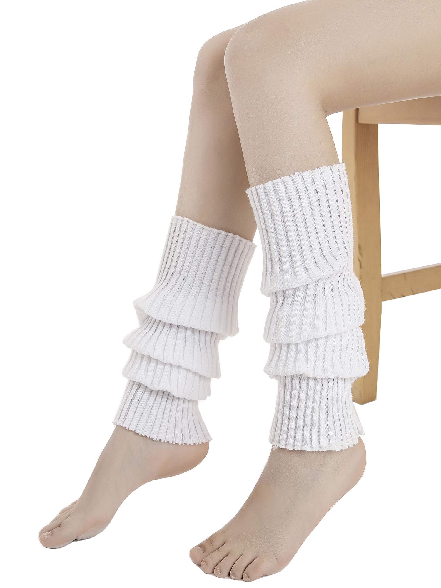 Sarfel Leg Warmers for Women 80s Ribbed Knit Leg Warmer Custume Womens Leg Warmers Sports Party Accessories White