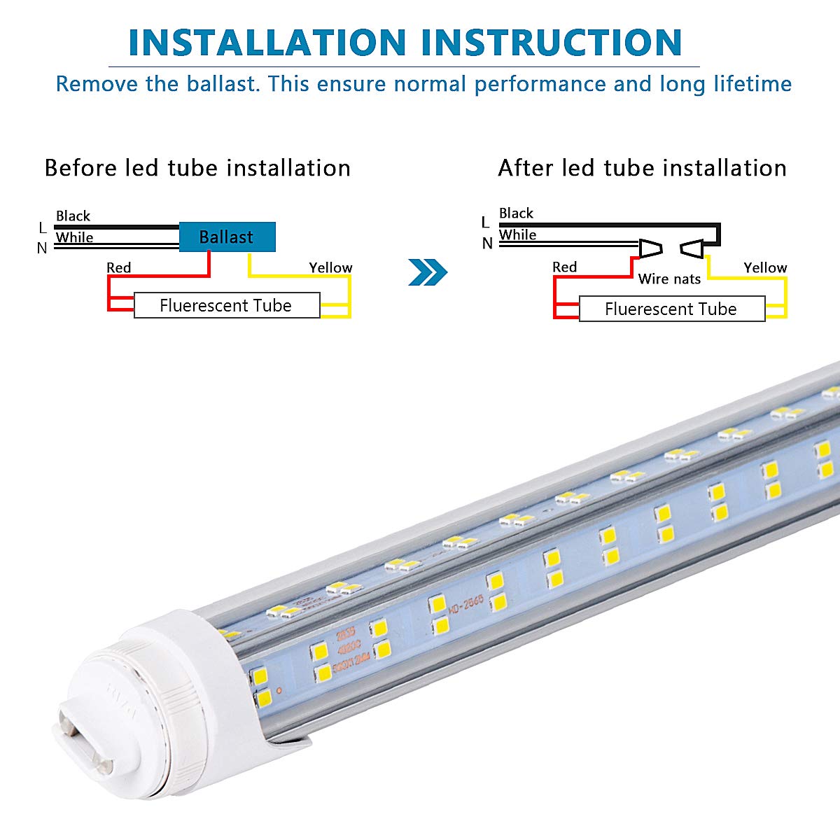 10 PCS-T8 T10 T12 LED Tube Light, 8 foot , 100W Rotate V Shaped, R17D/HO 8FT LED Bulb ,6000K Cold White, 14500LM, Clear Cover, (Replacement for F96T12/CW/HO 150W), Ballast Bypass,Dual-End Powered