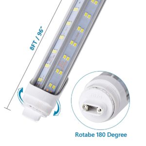 10 PCS-T8 T10 T12 LED Tube Light, 8 foot , 100W Rotate V Shaped, R17D/HO 8FT LED Bulb ,6000K Cold White, 14500LM, Clear Cover, (Replacement for F96T12/CW/HO 150W), Ballast Bypass,Dual-End Powered