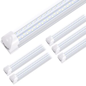 jomitop 8 ft integrated led tube light 120w t8 v shaped 96" four row 14400 lumens(300w fluorescent equivalent) clear cover super bright white 6500k pack of 6