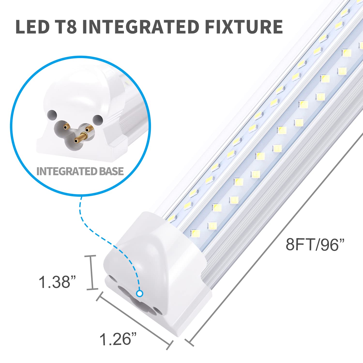 JOMITOP 8 ft Led Shop Light Fixture 120W 14400 Lumens 6500K Cold White T8 V Shaped Integrated Led Tube Light 4 Rows Cooler Door Light, Warehouse Super Bright White Pack of 10