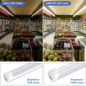 JOMITOP 8 ft Led Shop Light Fixture 120W 14400 Lumens 6500K Cold White T8 V Shaped Integrated Led Tube Light 4 Rows Cooler Door Light, Warehouse Super Bright White Pack of 10