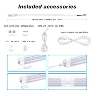 JOMITOP 8 ft Led Shop Light Fixture 120W 14400 Lumens 6500K Cold White T8 V Shaped Integrated Led Tube Light 4 Rows Cooler Door Light, Warehouse Super Bright White Pack of 10