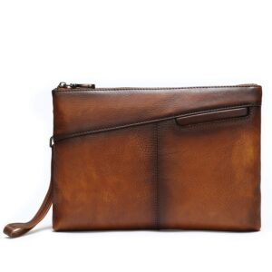 niucunzh genuine leather mens clutch bag man purse handbag 12 inches large hand bag big clutch wallet dye brown