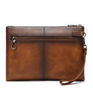 NIUCUNZH Genuine Leather Mens Clutch Bag Man Purse Handbag 12 inches Large Hand Bag Big Clutch Wallet Dye Brown