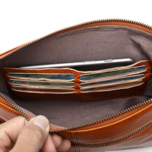 NIUCUNZH Genuine Leather Mens Clutch Bag Man Purse Handbag 12 inches Large Hand Bag Big Clutch Wallet Dye Brown