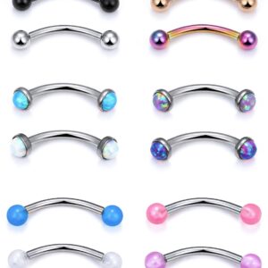 Prjndjw 16G Eyebrow Rings Surgical Steel Eyebrow Piercing Opal Glow in The Dark Cartilage Rook Daith Tragus Earrings Navel Belly Lip Curved Barbell Body Jewelry 5/16in(8mm) 12PCS 3mm