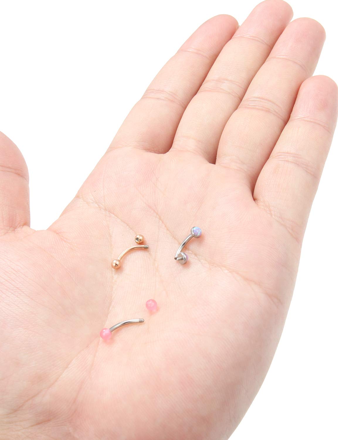 Prjndjw 16G Eyebrow Rings Surgical Steel Eyebrow Piercing Opal Glow in The Dark Cartilage Rook Daith Tragus Earrings Navel Belly Lip Curved Barbell Body Jewelry 5/16in(8mm) 12PCS 3mm