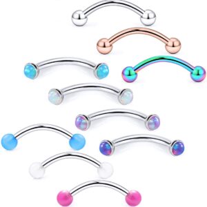 Prjndjw 16G Eyebrow Rings Surgical Steel Eyebrow Piercing Opal Glow in The Dark Cartilage Rook Daith Tragus Earrings Navel Belly Lip Curved Barbell Body Jewelry 5/16in(8mm) 12PCS 3mm