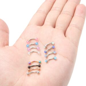 Prjndjw 16G Eyebrow Rings Surgical Steel Eyebrow Piercing Opal Glow in The Dark Cartilage Rook Daith Tragus Earrings Navel Belly Lip Curved Barbell Body Jewelry 5/16in(8mm) 12PCS 3mm