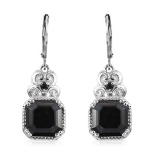 shop lc black tourmaline & spinel dangle earrings for women jewelry birthstone jewelry stainless steel lever back gifts for women ct 7.13 (10x10 mm) birthday gifts