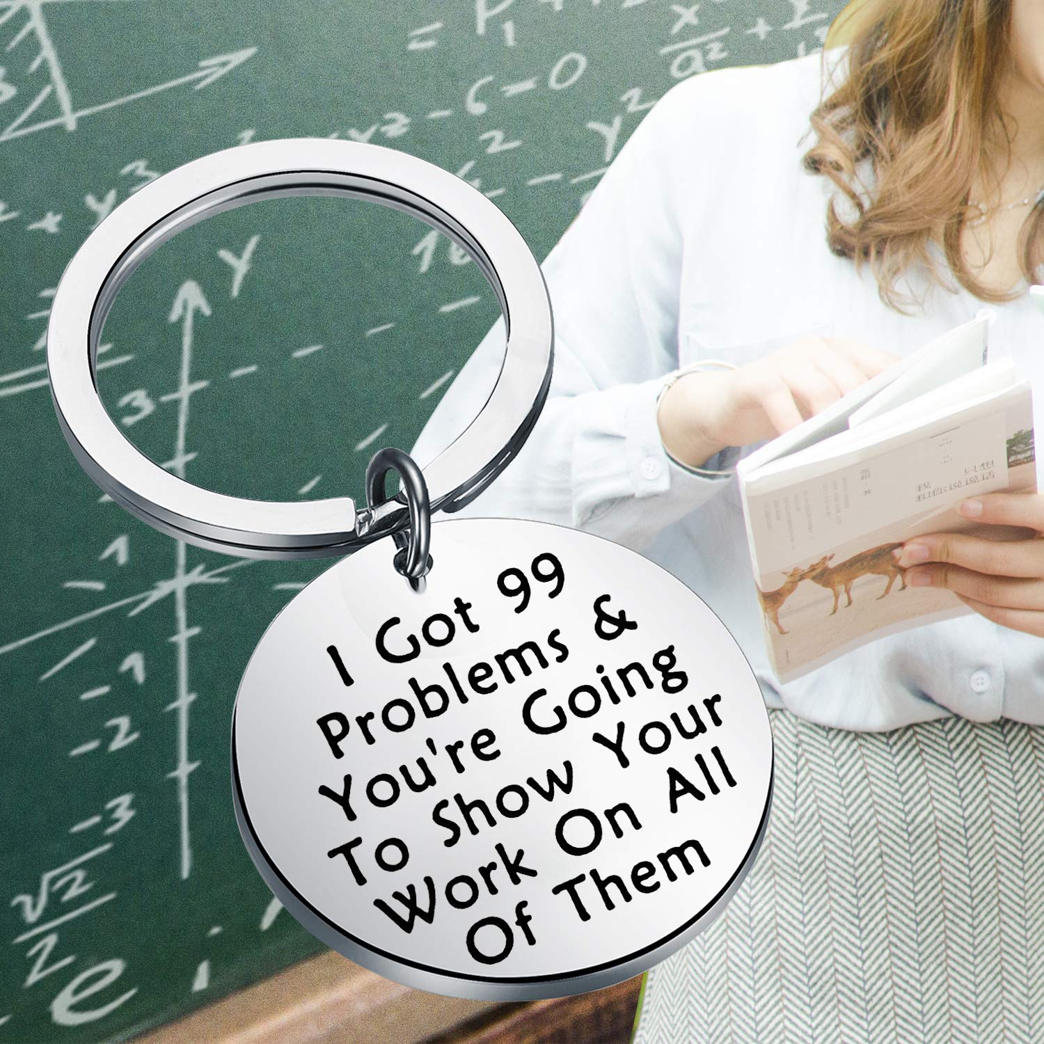 LQRI Math Teacher Gift Math Nerd Gift Math Science Geeky Jewelry I Got 99 Problems Show Your Work Funny Math Teacher Keychain Teacher Appreciation Gift (silver)