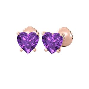 lovely heart shaped (10mm) gemstones solitaire stud earrings 14k rose gold over .925 sterling silver over for women's