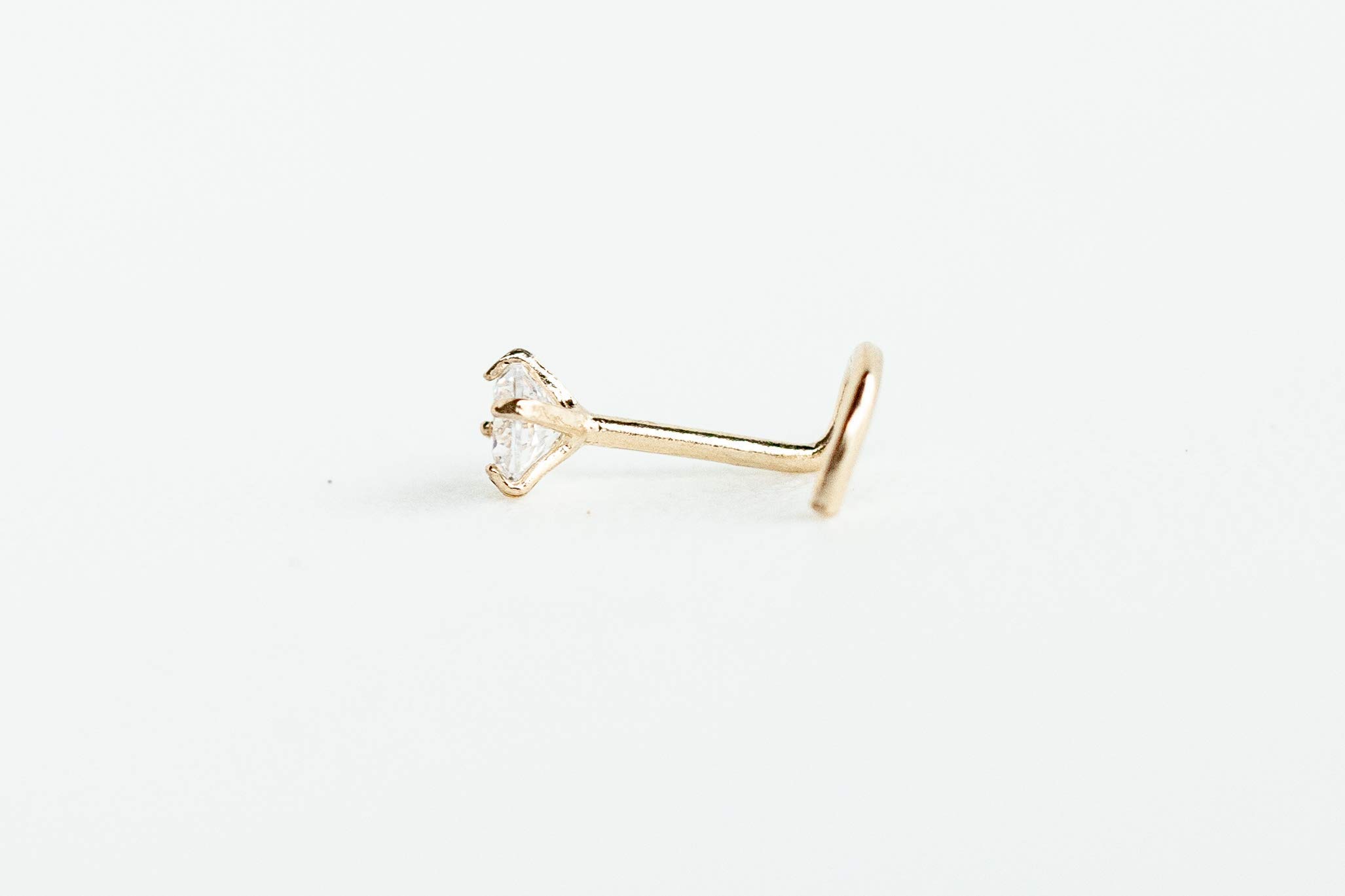 14k Gold Cubic Zirconia Nose Ring (3mm)