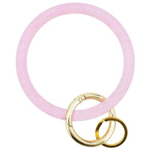 ethoon wristlet keychain circle silicone bangle keyring oversized bracelet key ring holder for women, glittery pink