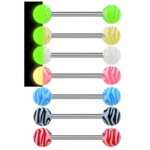 jewseen 7pcs 14g 316l stainless steel tongue bars candy color tongue piercings glow in the dark tongue barbell