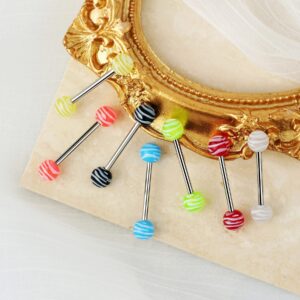 Jewseen 7Pcs 14G 316L Stainless Steel Tongue Bars Candy Color Tongue Piercings Glow in The Dark Tongue Barbell