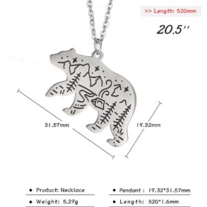 VASSAGO Stainless Steel Cute Polar Bear Necklace Engraved Mountain Forest Star Cabin Nature Animal Pendant (silver)