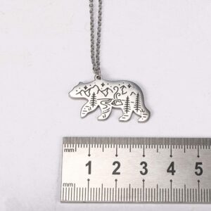 VASSAGO Stainless Steel Cute Polar Bear Necklace Engraved Mountain Forest Star Cabin Nature Animal Pendant (silver)