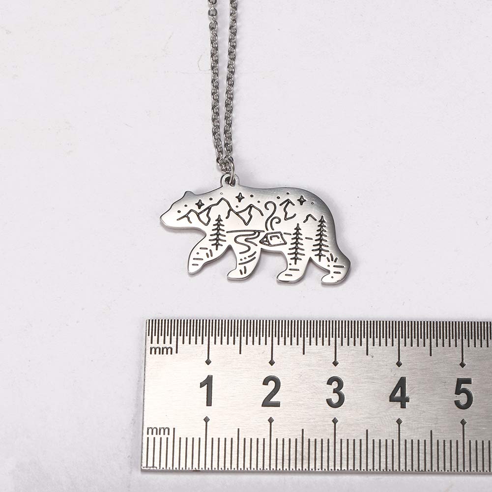 VASSAGO Stainless Steel Cute Polar Bear Necklace Engraved Mountain Forest Star Cabin Nature Animal Pendant (silver)