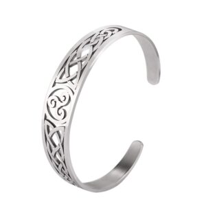 teamer celtic knot bracelet stainless steel silver cuff bangle hollow out vintage symbol norse amulet jewelry for women men (triskele)