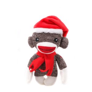 plushland sockiez christmas sock monkey 6 inches, with santa hat - stuffed animals toy, best xmas gift for kids, girls, boys on this holiday (christmas)