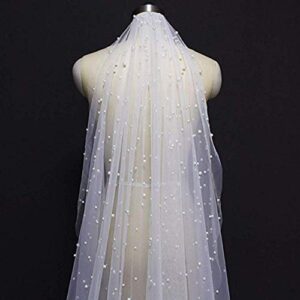 Macria Long Pearl Veil One Layer Bridal Veil Cathedral 3 Meters Ivory Wedding Veil With Pearls Bride Accessories Ivory