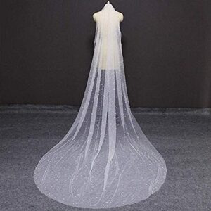 Macria Long Pearl Veil One Layer Bridal Veil Cathedral 3 Meters Ivory Wedding Veil With Pearls Bride Accessories Ivory