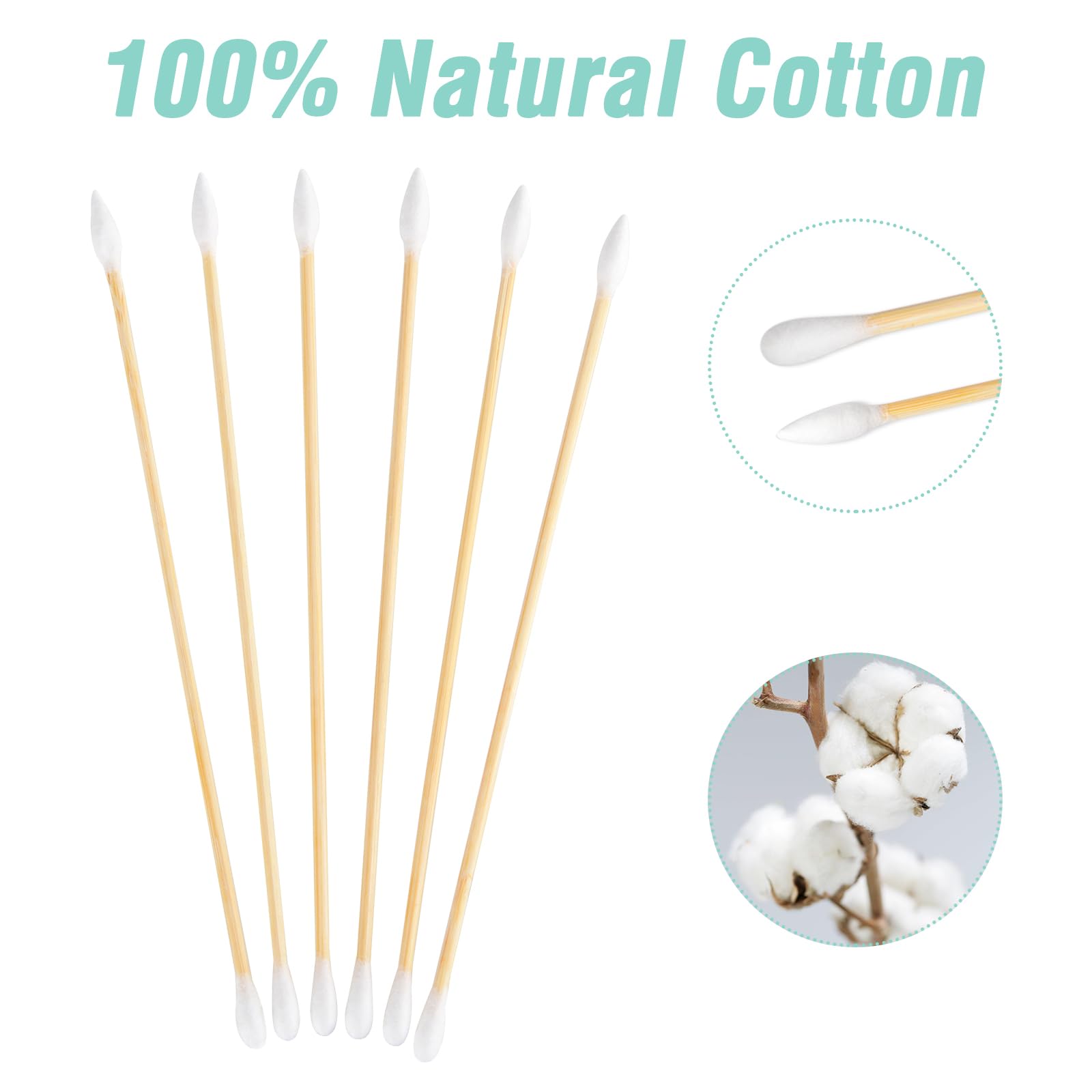 BOOSTEADY GM00153 6 Inch Cotton Gun Cleaning Swabs with Bamboo Handle, Pack of 400 Pointed and Round Tips in Storage Case