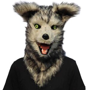 ifkoo realistic mouth mover wolf mask for halloween party costume plush moving mouth jaw fursuit head werewolf mask adult (wolf)