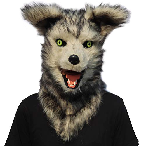 ifkoo Realistic Mouth Mover Wolf Mask for Halloween Party Costume Plush Moving Mouth Jaw Fursuit head Werewolf Mask Adult (Wolf)