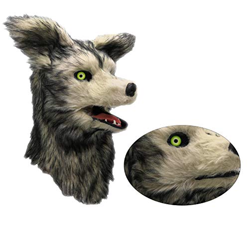 ifkoo Realistic Mouth Mover Wolf Mask for Halloween Party Costume Plush Moving Mouth Jaw Fursuit head Werewolf Mask Adult (Wolf)