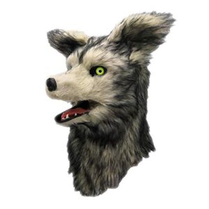 ifkoo Realistic Mouth Mover Wolf Mask for Halloween Party Costume Plush Moving Mouth Jaw Fursuit head Werewolf Mask Adult (Wolf)